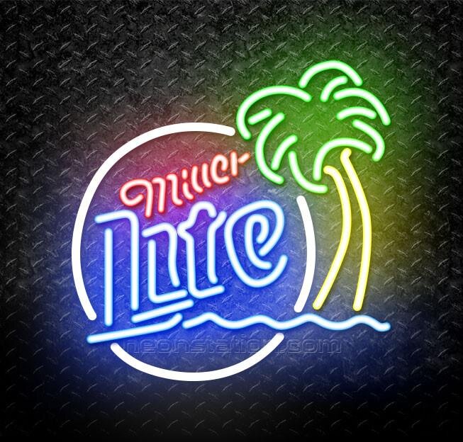 Miller Lite Circle Beach Palm Tree Neon Sign For Sale // Neonstation