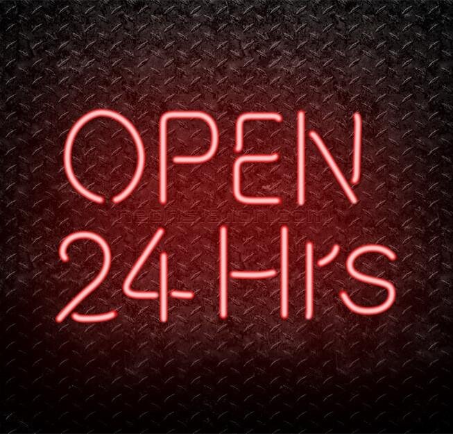 Buy Open 24 Hours Neon Sign Online // Neonstation