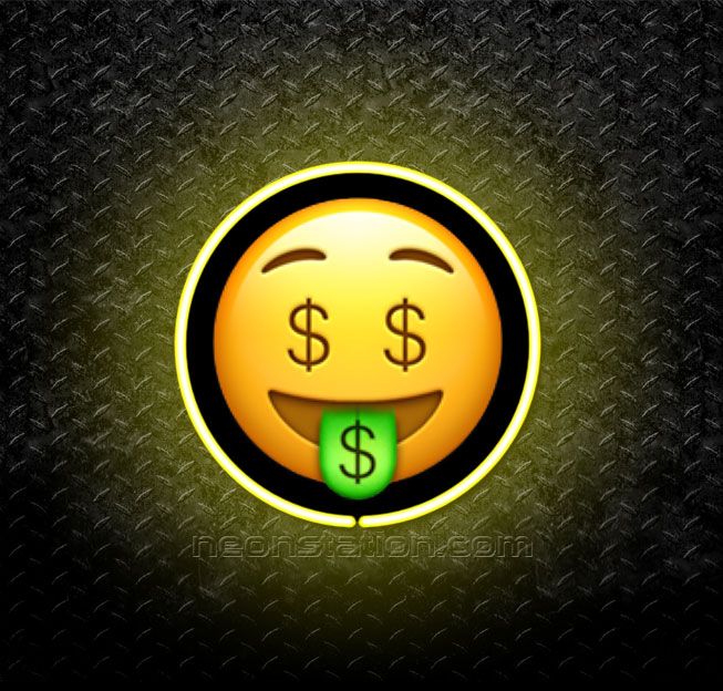 Money-Mouth Face Emoji 3D Neon Sign For Sale // Neonstation